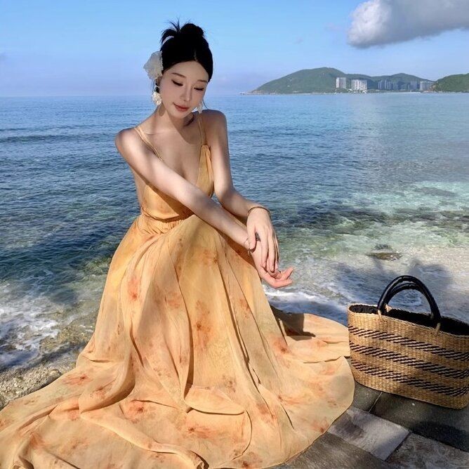 Puji Island Vacation Wear Halter Long Skirt Beach Skirt Island Style ...