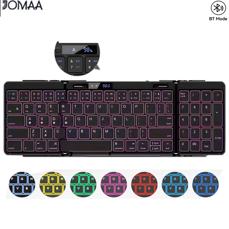 JOMAA Folding Bluetooth Keyboard with Numberic Pad RGB Backlight ...