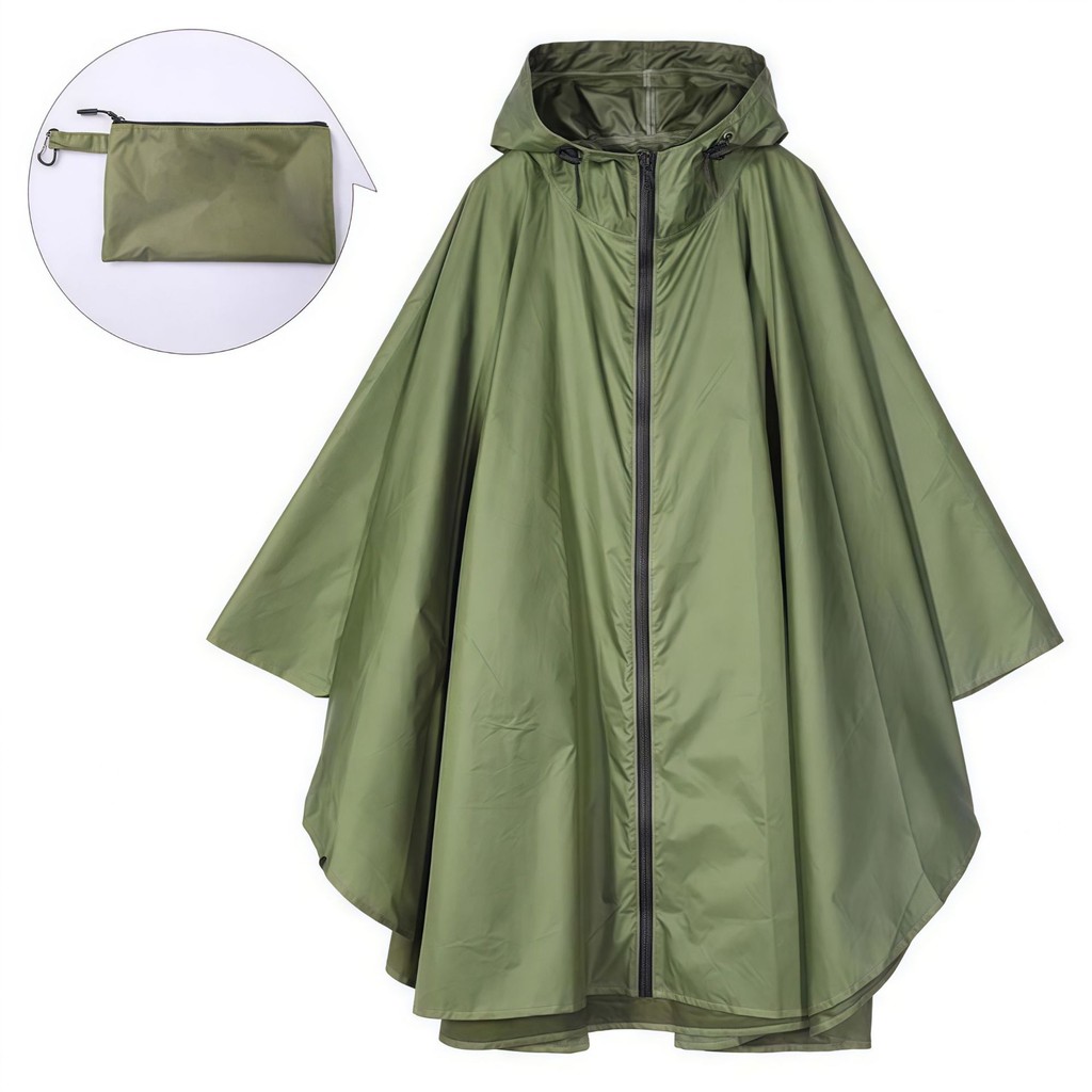 Hooded Rain Poncho Waterproof zipper Raincoat Jacket Lightweight ...