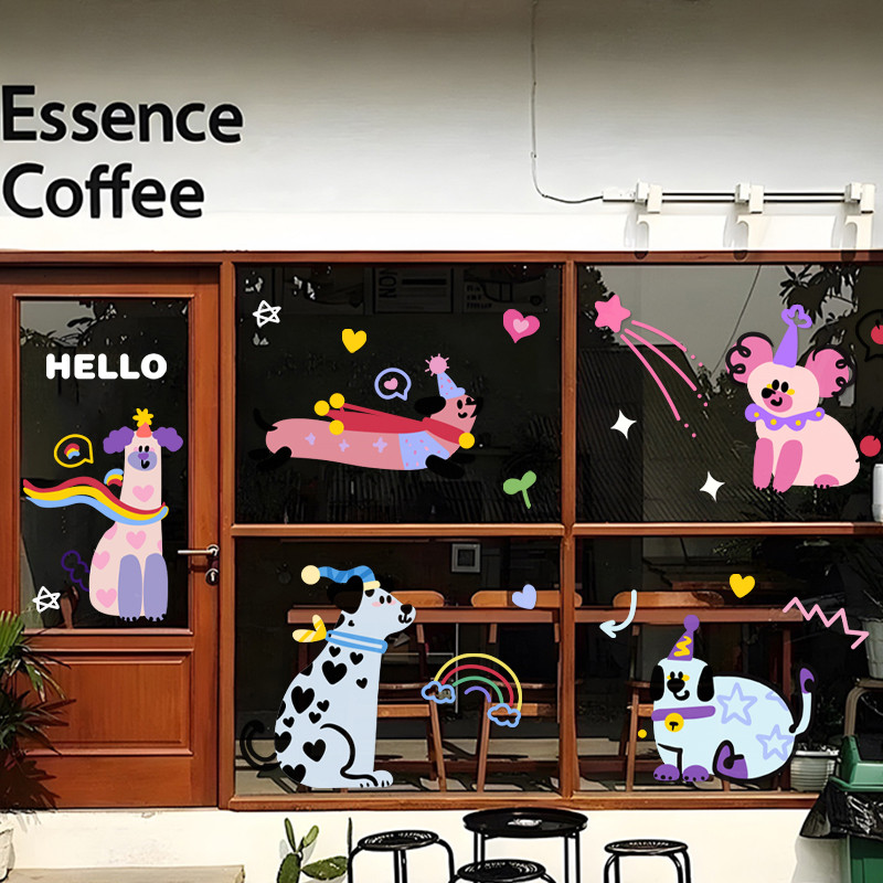 Ins Pet Shop Glass Door and Window Decoration Cute Puppy Glass Sticker ...