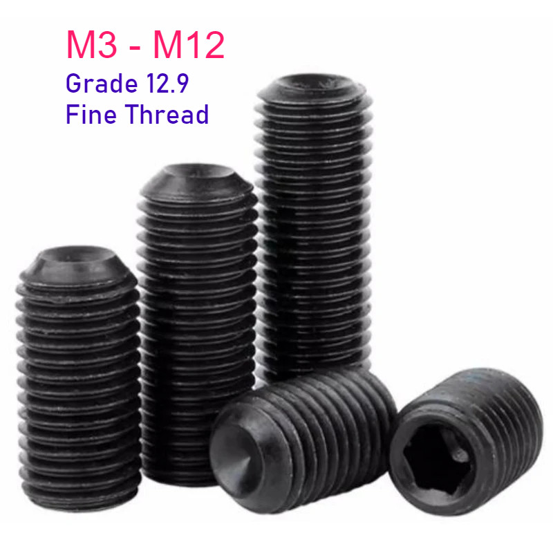 12.9 Black Fine Thread Set Screw With Concave End M3 M4 M5 M6 M8 M10 ...