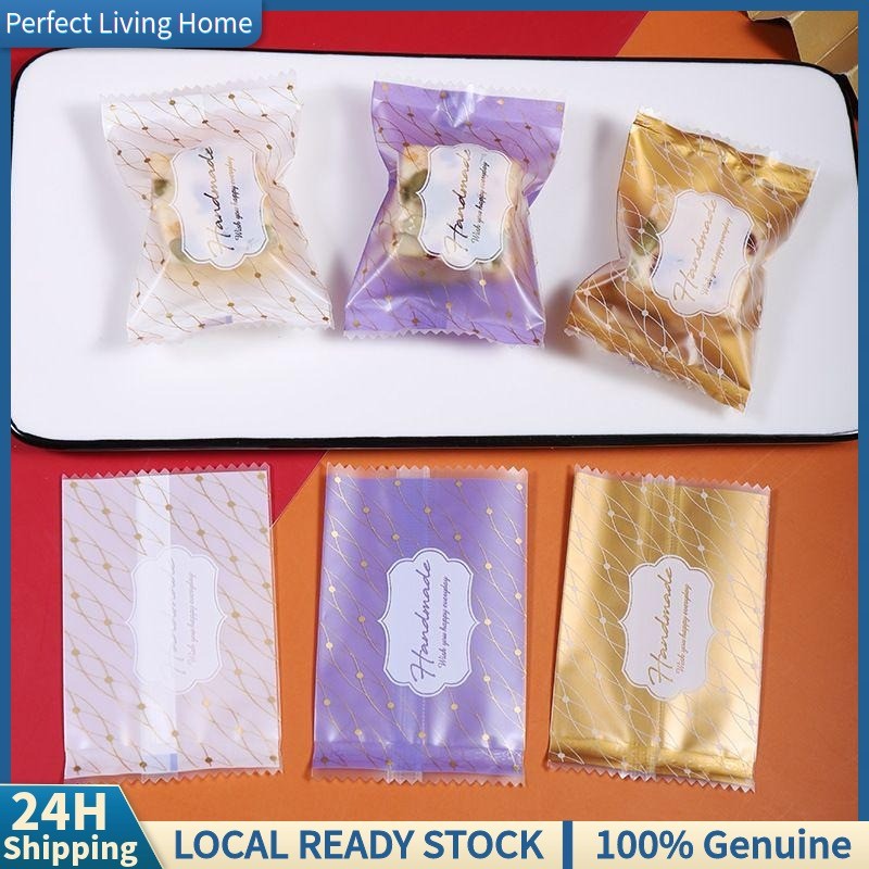 (100pcs) 5.5x8.5 CM Handmade Gold Purple White Cookie Bag Pastry ...