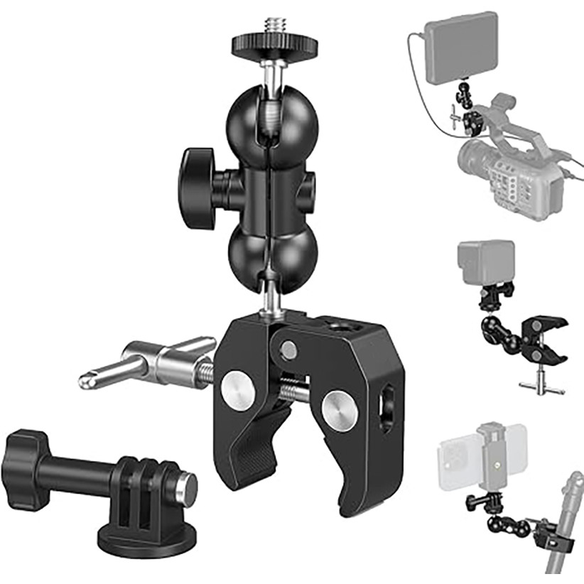 Double Ballhead Ball Arm Camera Clamp Mount for GOPRO/Insta360 Go Ultra ...