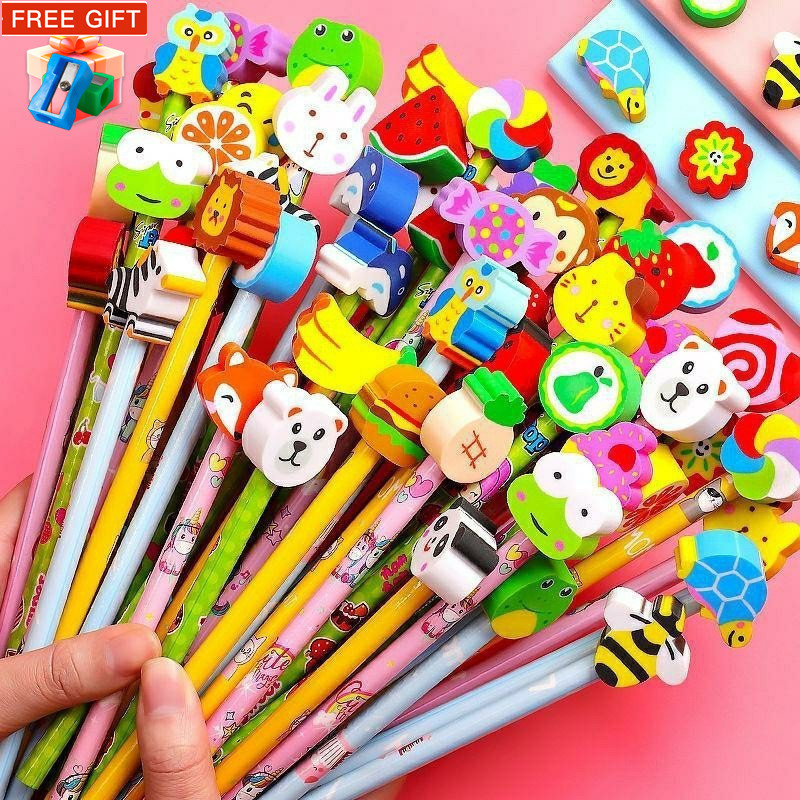 Cute Cartoon HB Pencil with Eraser for Kids School Supplies | 18.5cm ...