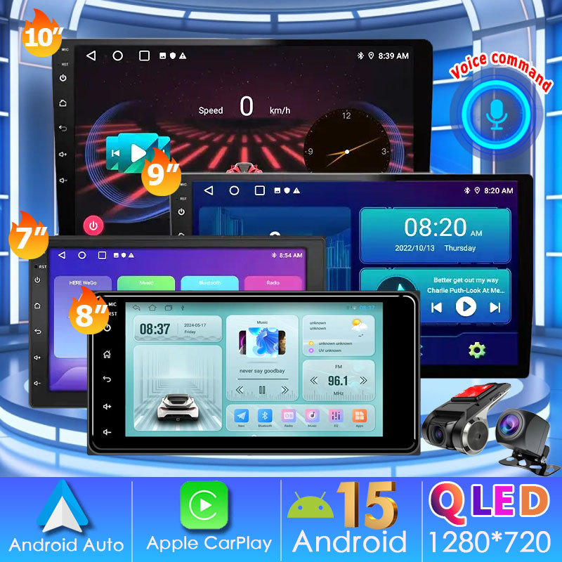 (Android 15 Voice Command) Android Head Unit Car Stereo Bluetooth 7/8/9/10inch with Wireless ...