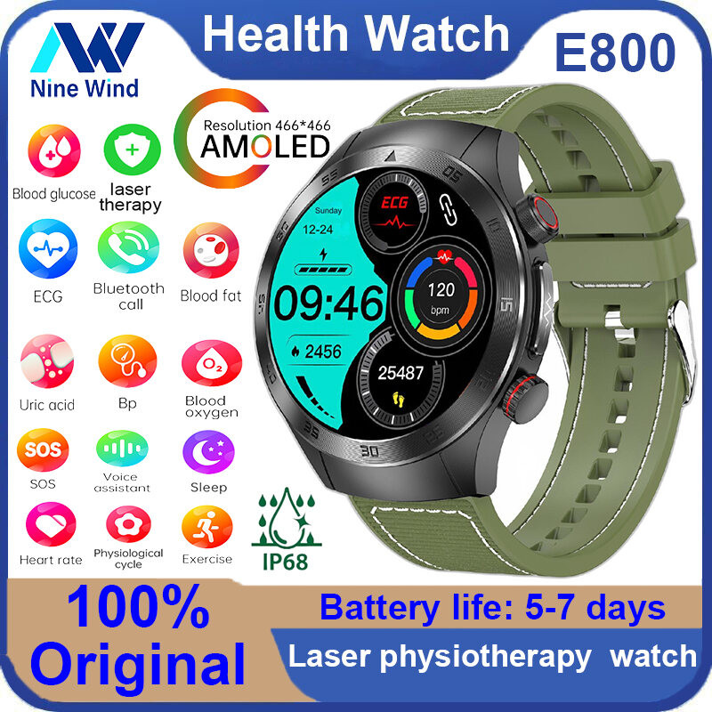 NineWind E800 smart watch dual probe laser health therapy function ECG function ECG function ...