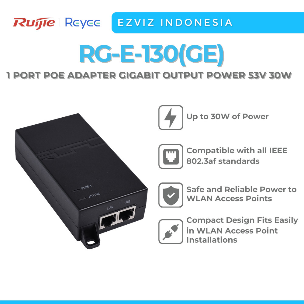 RUIJIE REYEE RG-E-130(GE) 1 PORT POE ADAPTER GIGABIT OUTPUT POWER 53V ...