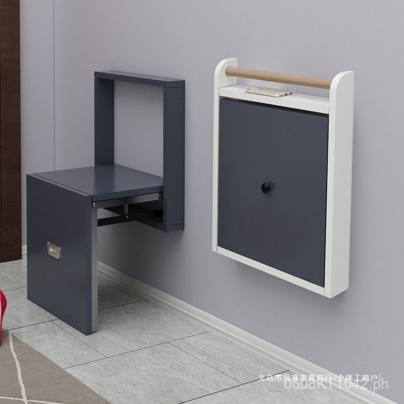 Wall-Mounted Shoe Changing Bench Space-Saving Small Apartment Hidden ...
