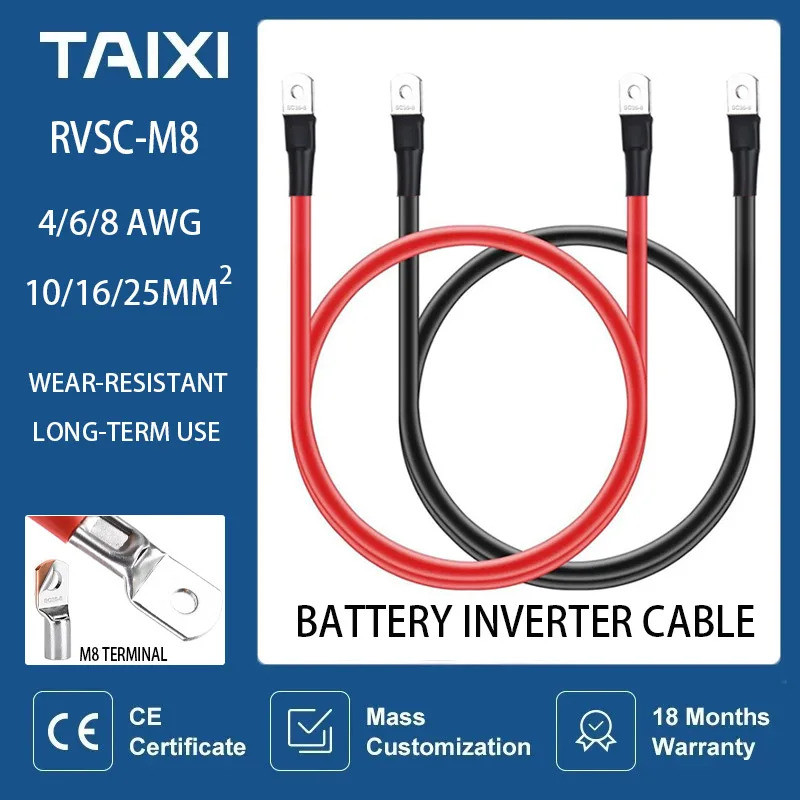 12V 24V 48V 72V RV Battery UPS Cable M8 Terminals Connect Copper Wire ...