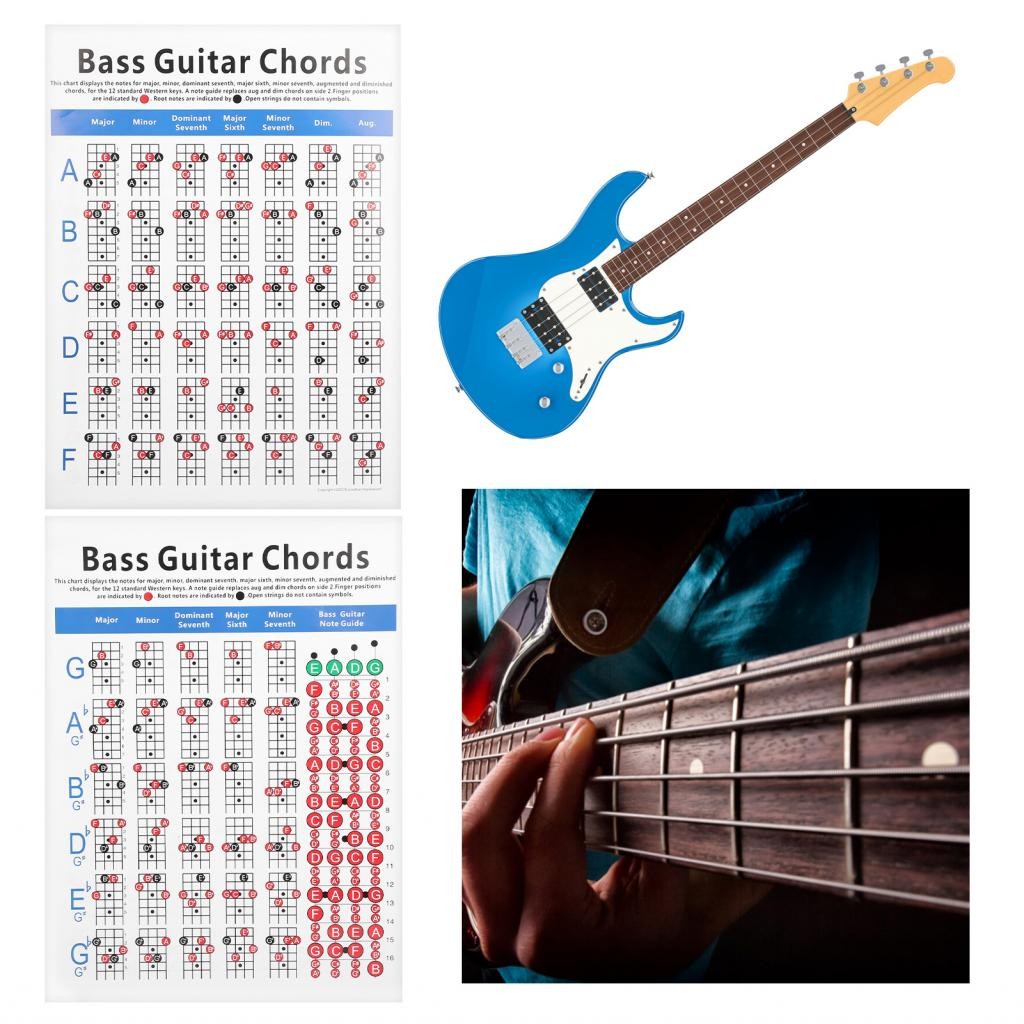 Bass Guitar Chords Chart 4‑String Electric Reference Paper Exercise ...