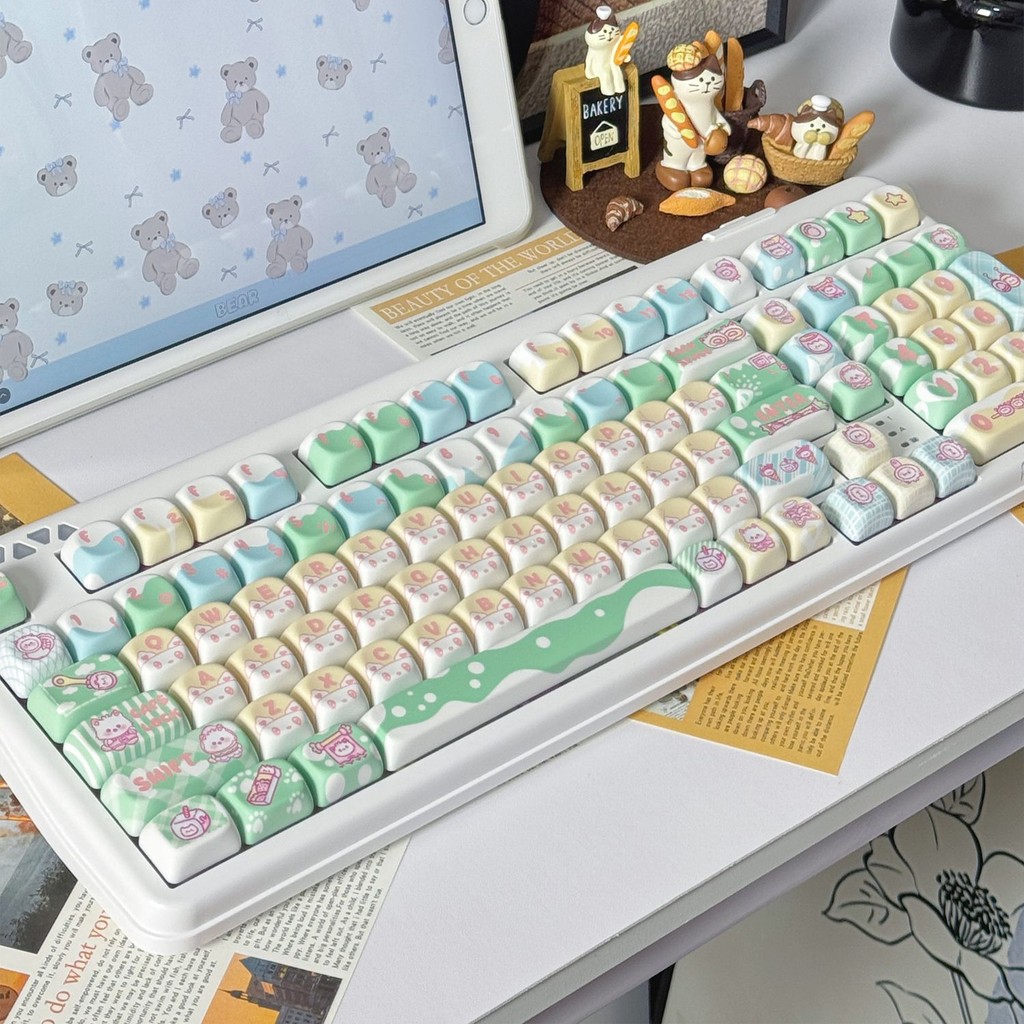 Strawberry Milk Bear Theme Keycaps Moa Profile PBT Dye-sub Keycaps ...