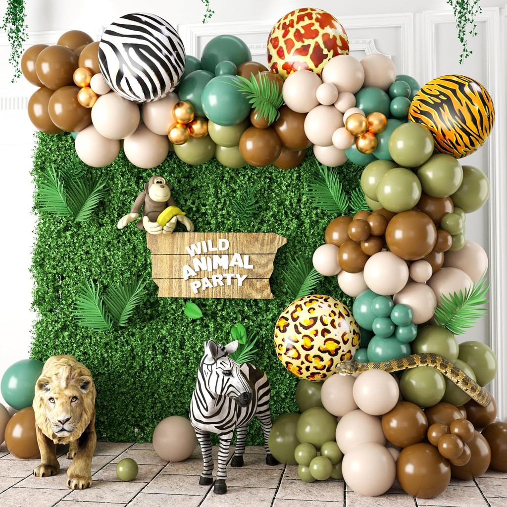 103pcs Jungle Safari Animal Party Decoration Brown Green Balloons with ...
