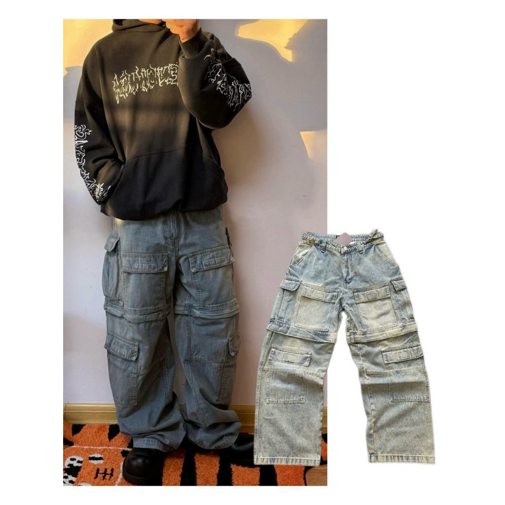 Blcg Cargo New Style Multi-pocket Detachable Two-in-One Heavy Wash ...