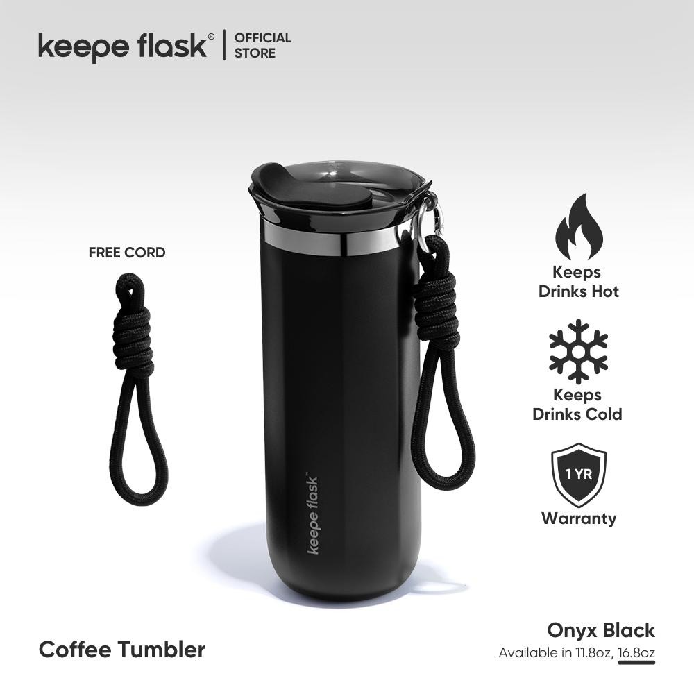 [Name Engraving] Keepe Flask Premium Onyx Black Coffee Mug Personalized Stainless Steel Tumbler ...