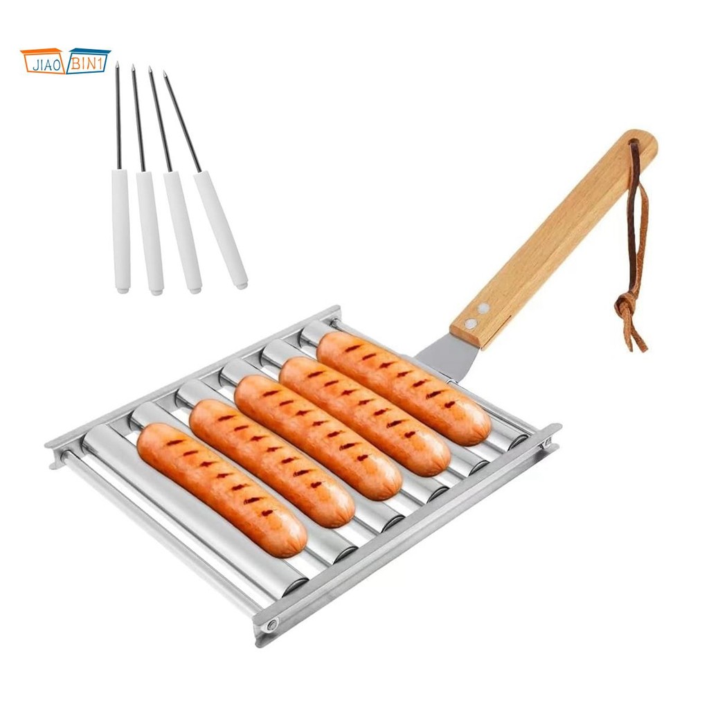 Hot Dog Roller Rolling Hot Dog Rack with Wood Handle, BBQ Hot Dog ...
