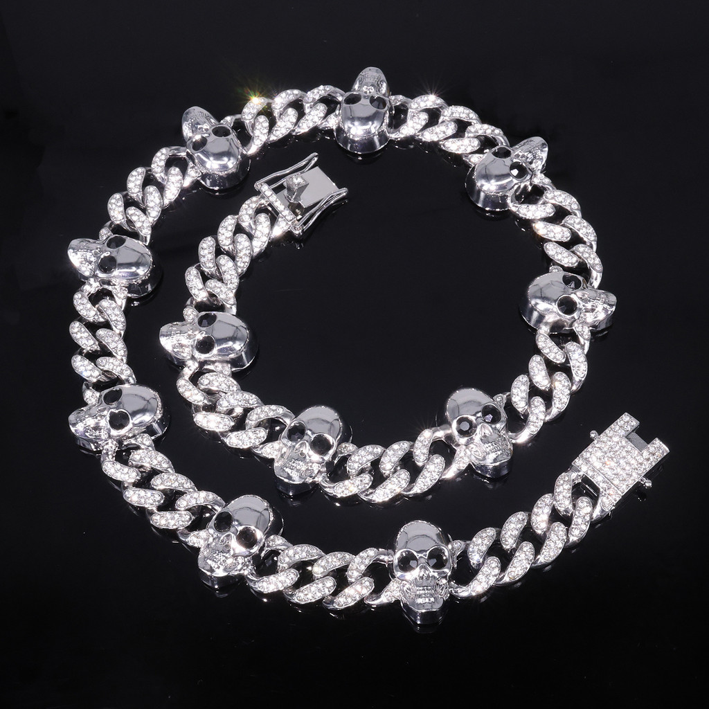 Hip Hop Necklace, Skull Full Diamond Cuban Chain, Men's and Women's ...