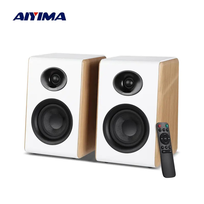 AIYIMA S600 Bluetooth Bookshelf Speaker Active Home Audio 40WX2 HiFi Output Subwoofer White Wood ...