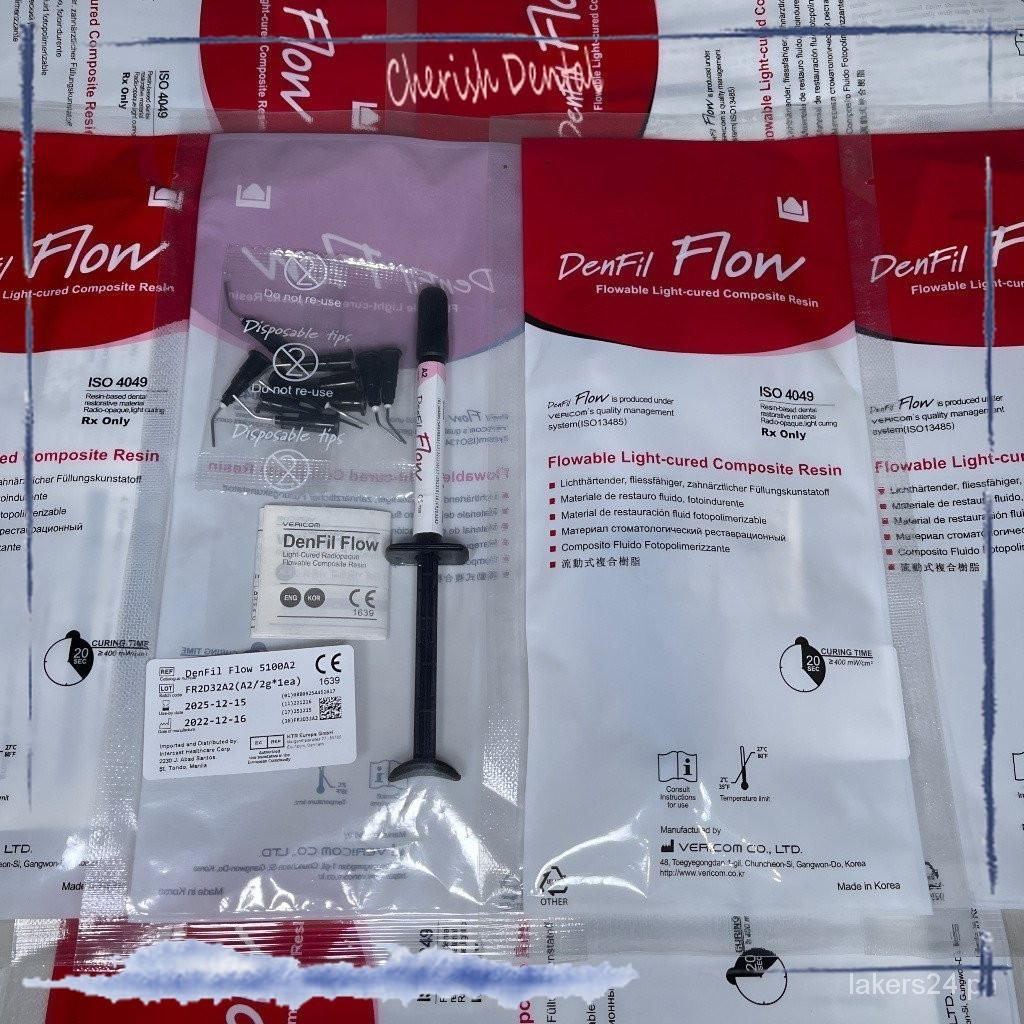 Denfil Flowable Composite Light Cured Resin Refill 2g Dental Restorative Vericom Denfil Flow ...