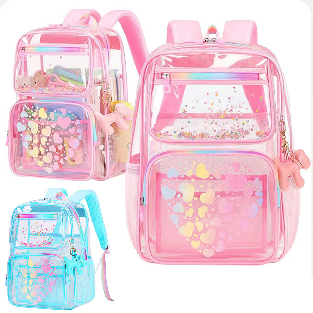 Girls transparent shoulder bag waterproof large capacity elementary ...