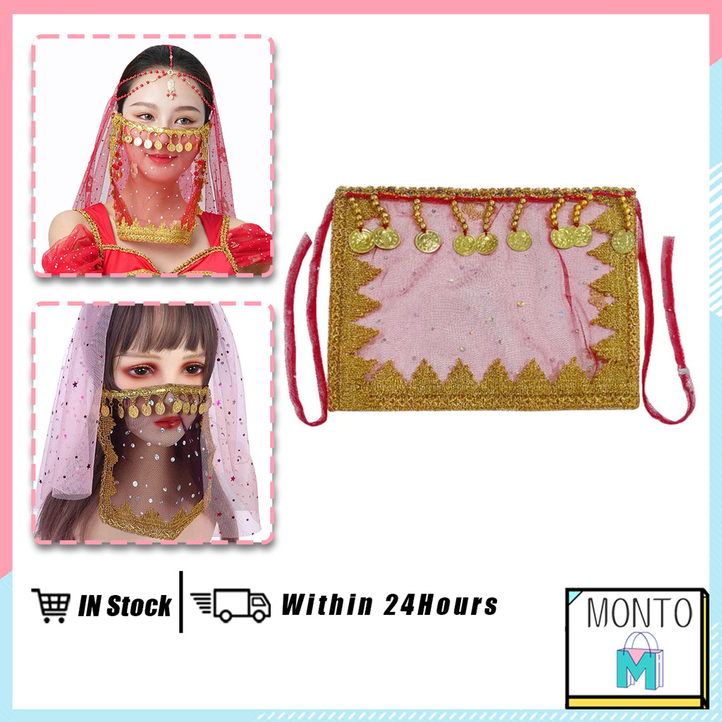 Sexy Embroidered Rhinestone Veil Mesh Sequins Girl Indian Dance Face ...