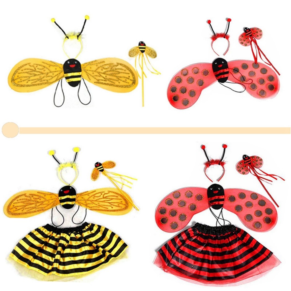 3-Piece Kids Performance Costume Set Bee/Ladybug Wings Ballerina Tutu ...