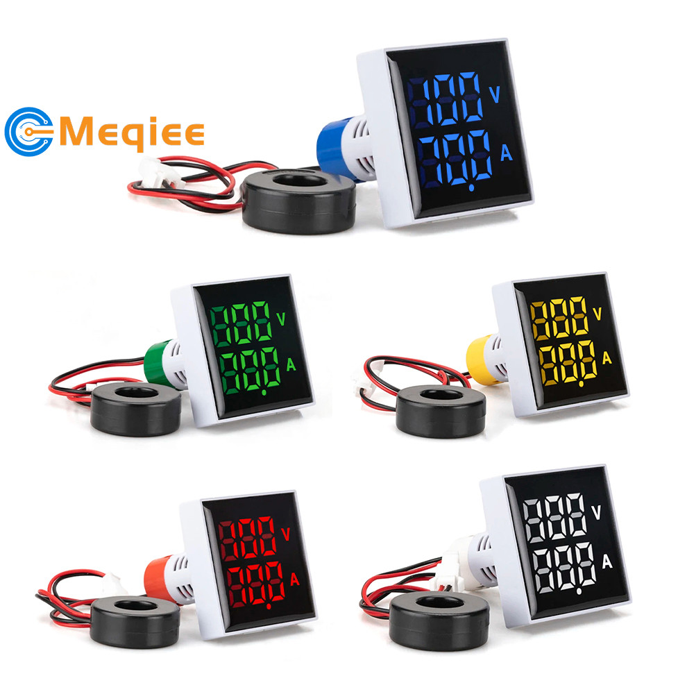 AC60-500V 0-100A 50MM Square LED Dual Digital Voltage and Current Meter ...