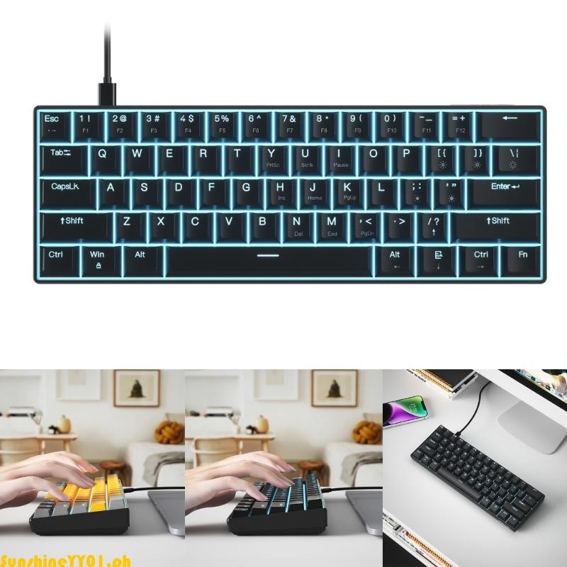 SUN 61 Keys Mechanical Gaming Keyboard Green Red Switch Blue Backlight ...
