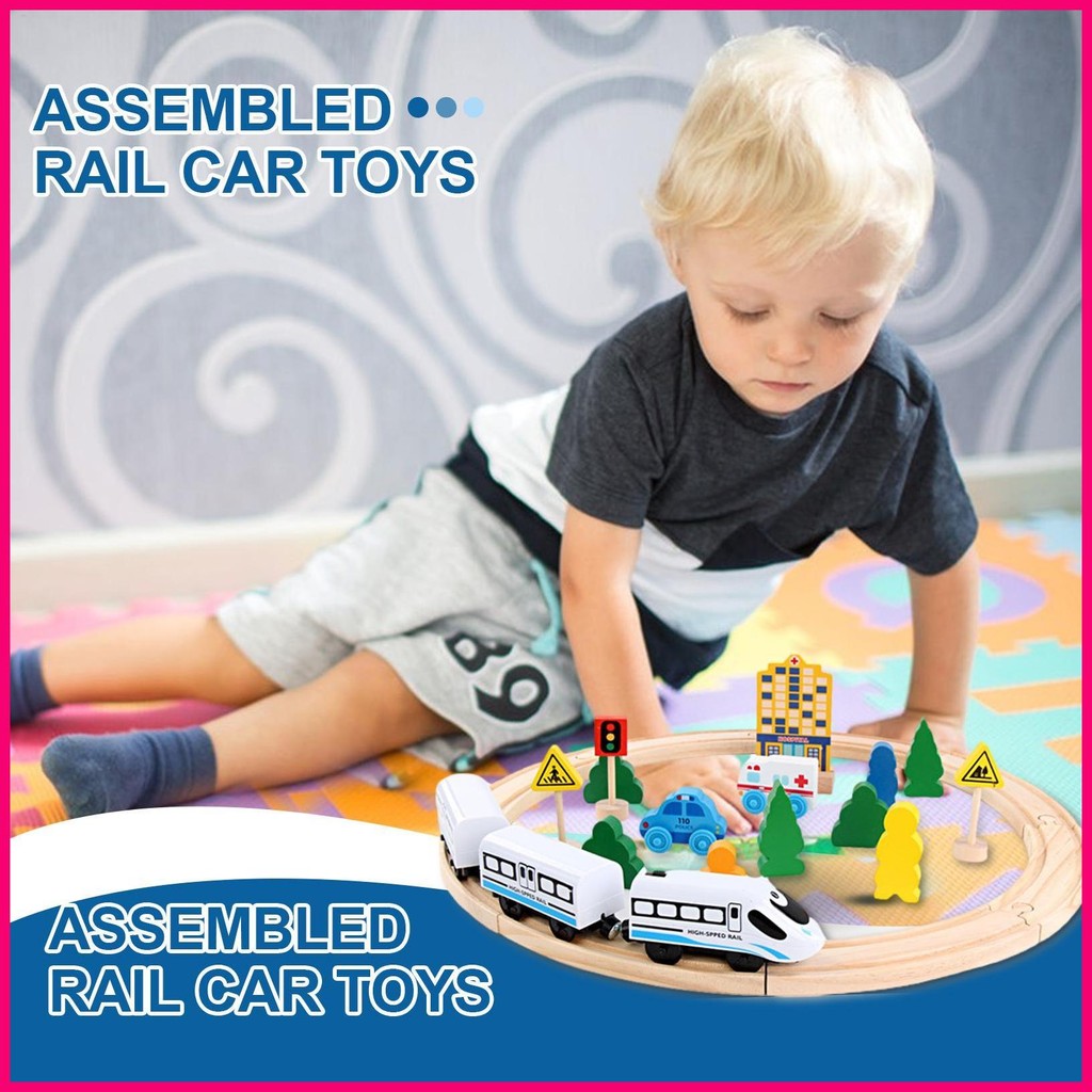 Kids Train Set Electric Trains with Wooden Tracks Battery Powered Play ...