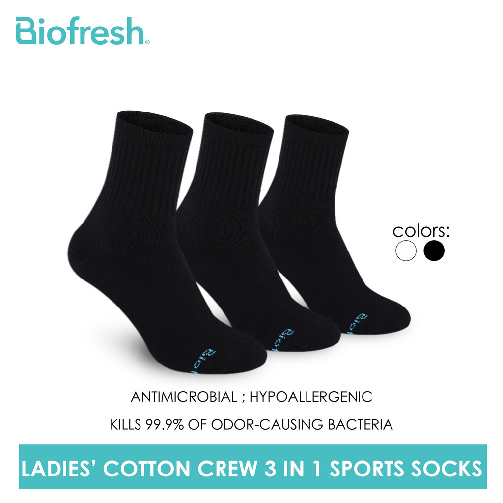 Biofresh Ladies' Antimicrobial Cotton Lite Thick Sports Crew Socks 3 ...