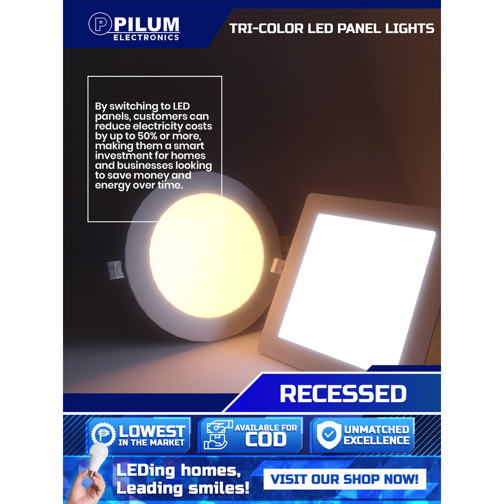 PILUM LED Tri-Color Recessed Panel Light Downlight 3W 6W 9W 12W Round ...