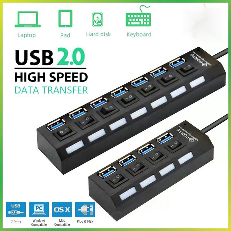 High Speed 4 Port 7 Port USB 2.0 HUB Multi HUB Splitter Expansion ...
