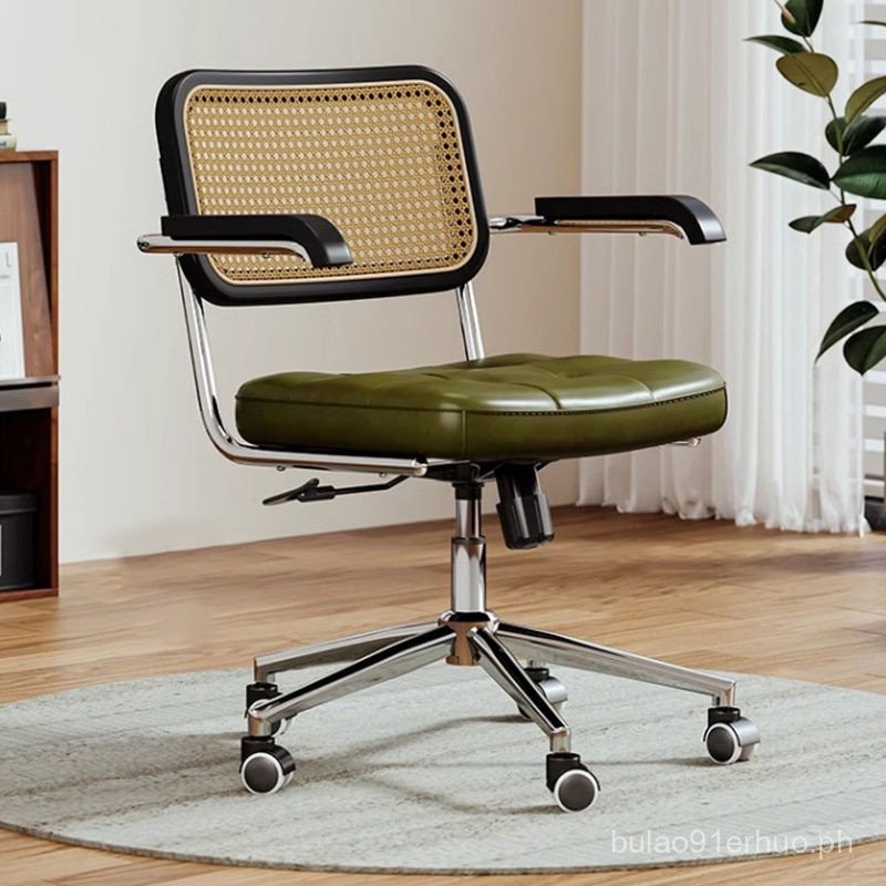 Study Computer Chair Vintage Office Chair Rattan Solid Wood Home Desk ...