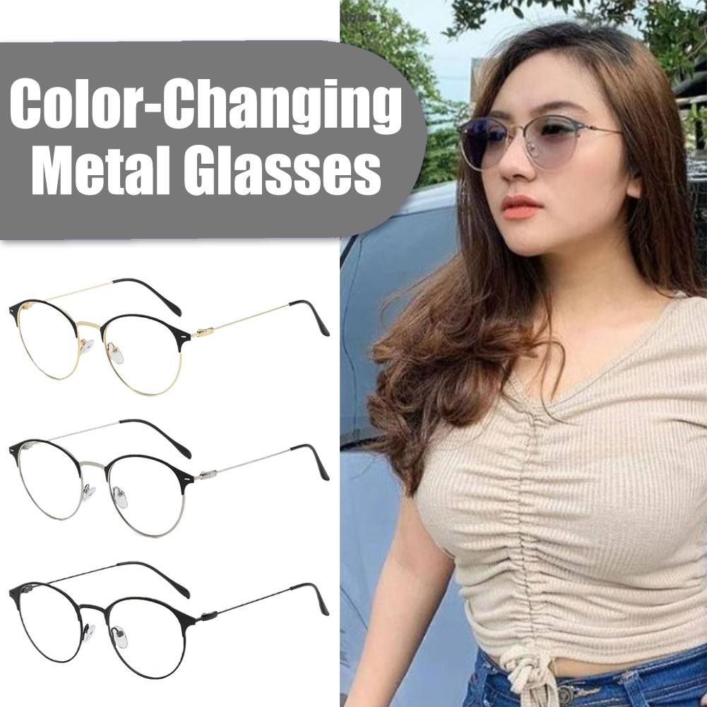 Color Changing Glasses Metal Frame Retro Anti Blue Frame Lens Light ...