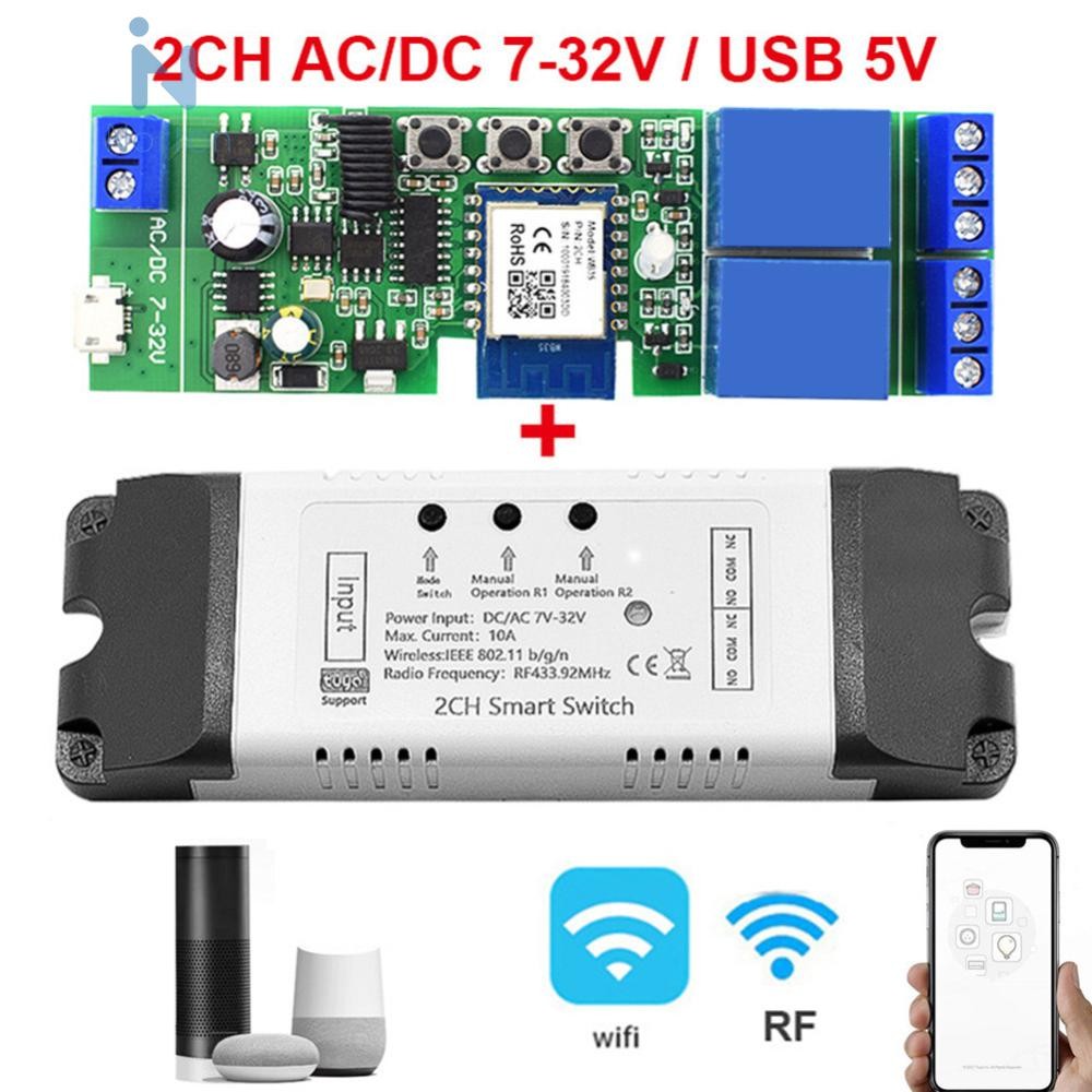 2 Channel WiFi/Zigbee Relay Module Remote Control RF 433Mhz Smart ...
