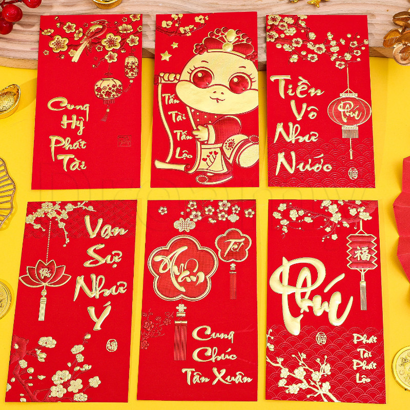 18Pcs 2025 New Year Vietnam Red Envelopes - Chinese Golden Snake ...