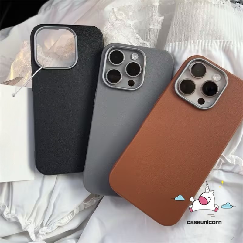 Luxury Retro Solid Color Leather Texture Case Compatible for IPhone 16 ...