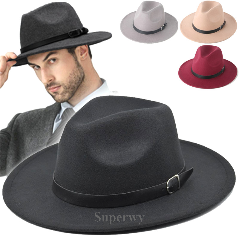 WY Autumn And Winter Unisex British Woolen Jazz Hats For Middle Aged Men Bucket Hat Wool Fedoras ...