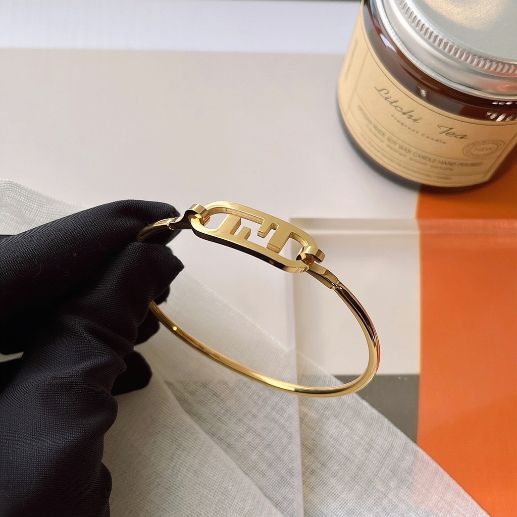 Casual Fendi Bracelet Delicate Bangle Hollow FF Letter Logo Titanium ...