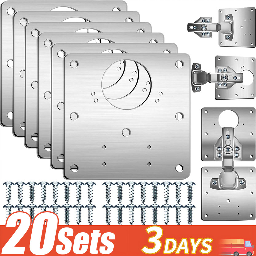 4/10/20Sets Stainless Steel Hinge Fixing Plate Kit / Cabinet Door Hinge ...
