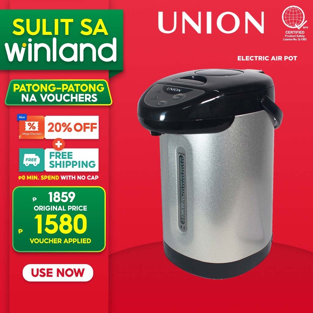 Union by Winland 4.0L Stainless Steel body Electric Airpot Thermos Air ...