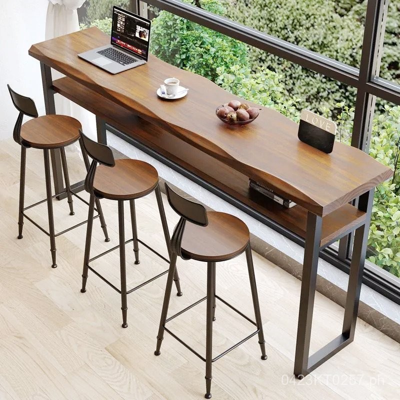 Double-Layer Solid Wood Long Balcony High and Low Foot Long Table ...