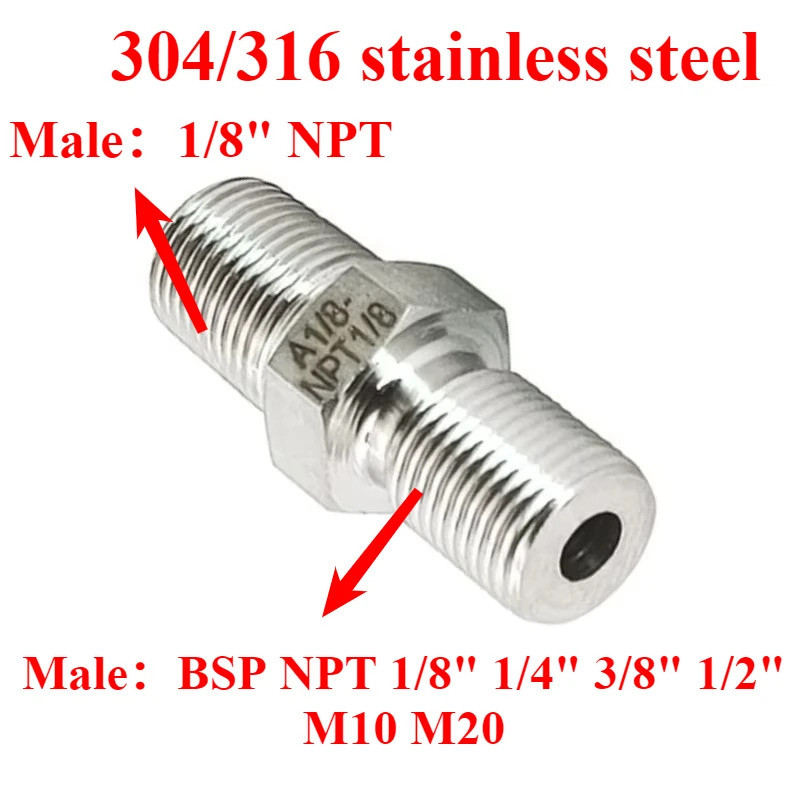 1/8" NPT Male to Male M10–M20 / 1/4"–1/2" BSP/NPT Hex Nipple Coupling ...