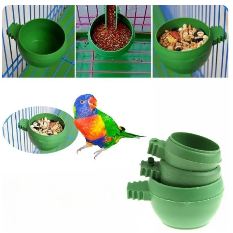Green Plastic Parrot Mini Food Water Bowl Feeder Plastic Birds Pigeons ...