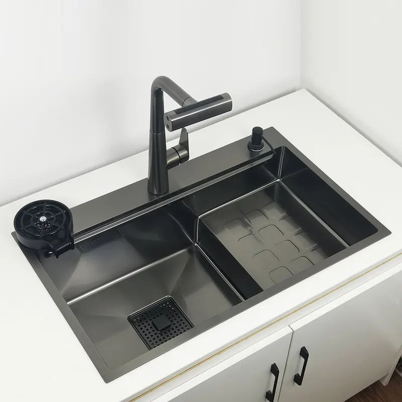 High and low sink Matte Black Nano Coating – Dual Basin Design with ...