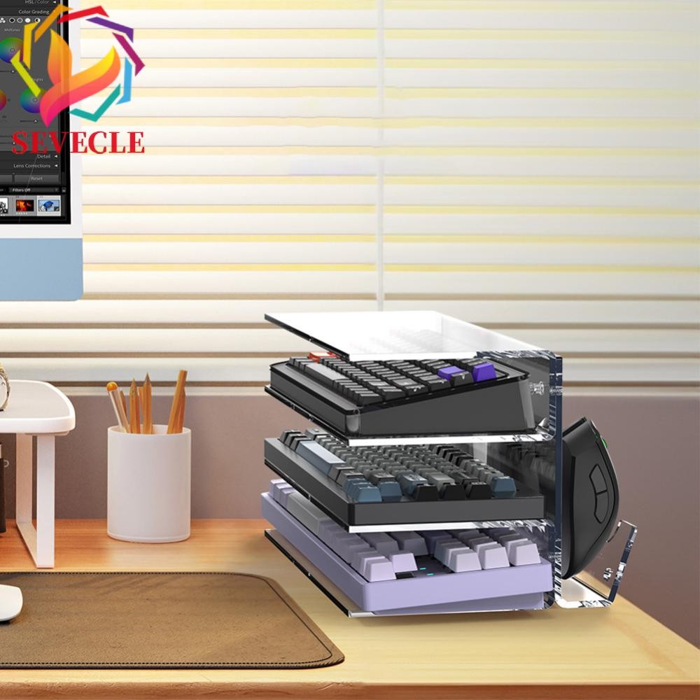 Keyboard Mouse Desktop Organizer Acrylic 3 Tier Stand Frame Shelf ...