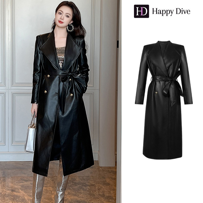 Happy Diva Women's Premium Sense Black Leather Coat Coat Autumn and ...