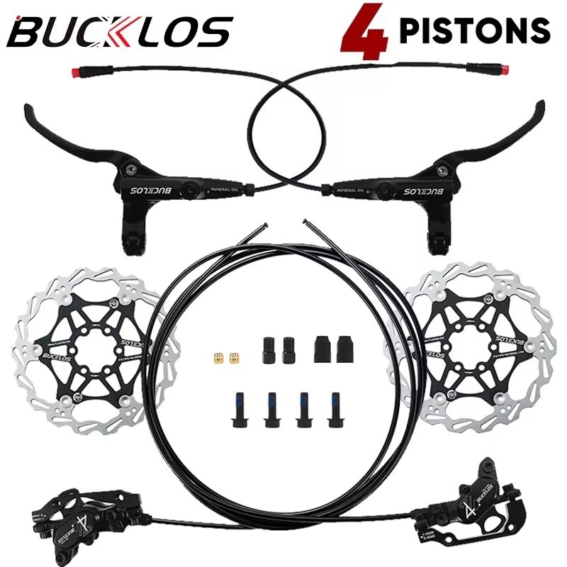 BUCKLOS E-Bike Hydraulic Disc Brake Set 4 Piston Power Off Electric Bicycle Scooter Hydraulic ...