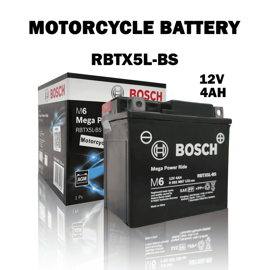 Bosch Battery for Motorcycle ( AGM RBTX5L-BS YTX5L-BS / YTZ6V ) 4Ah ...