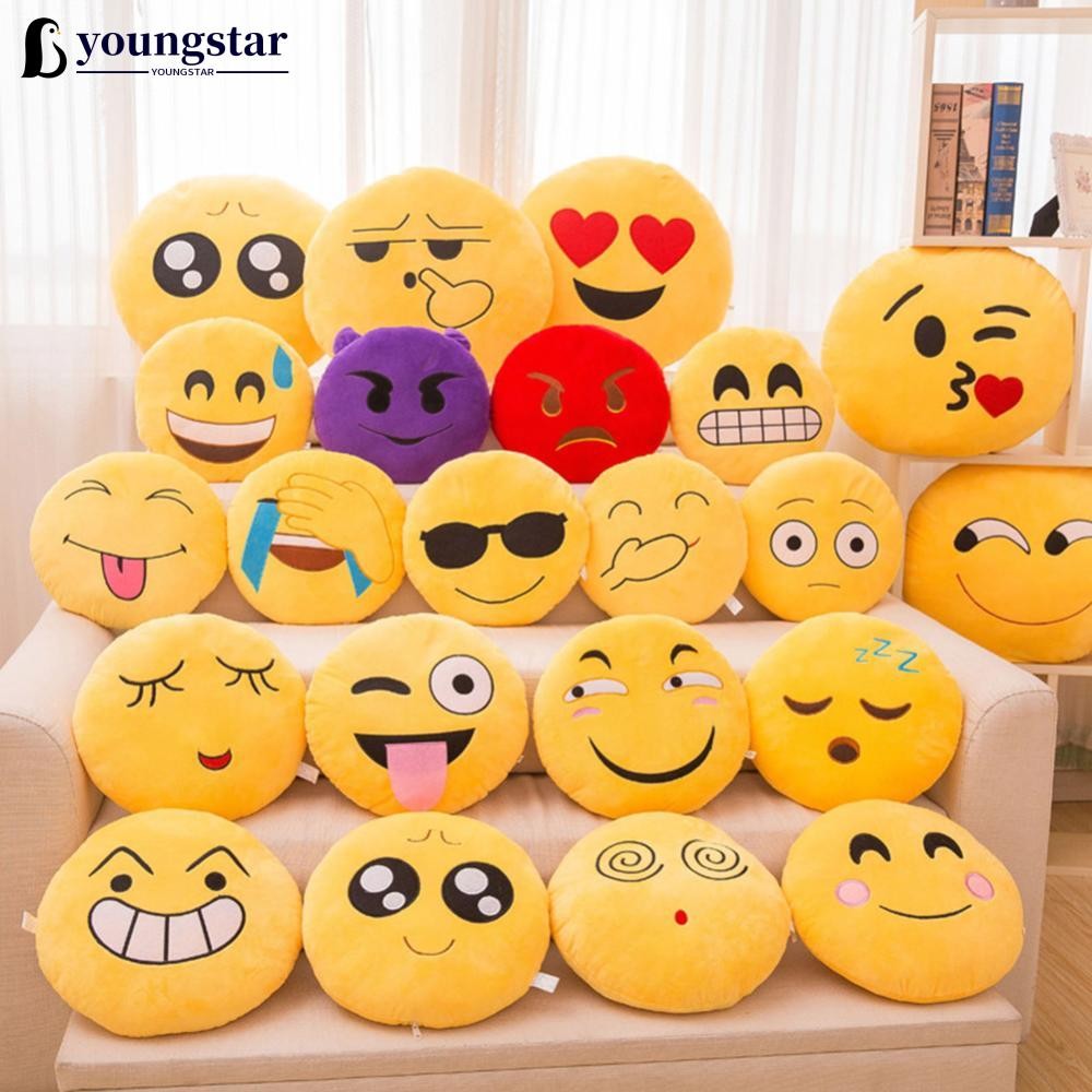YOUNGSTAR 15CM Soft Emoji Yellow Round Cushion Emoticon Stuffed Plush ...