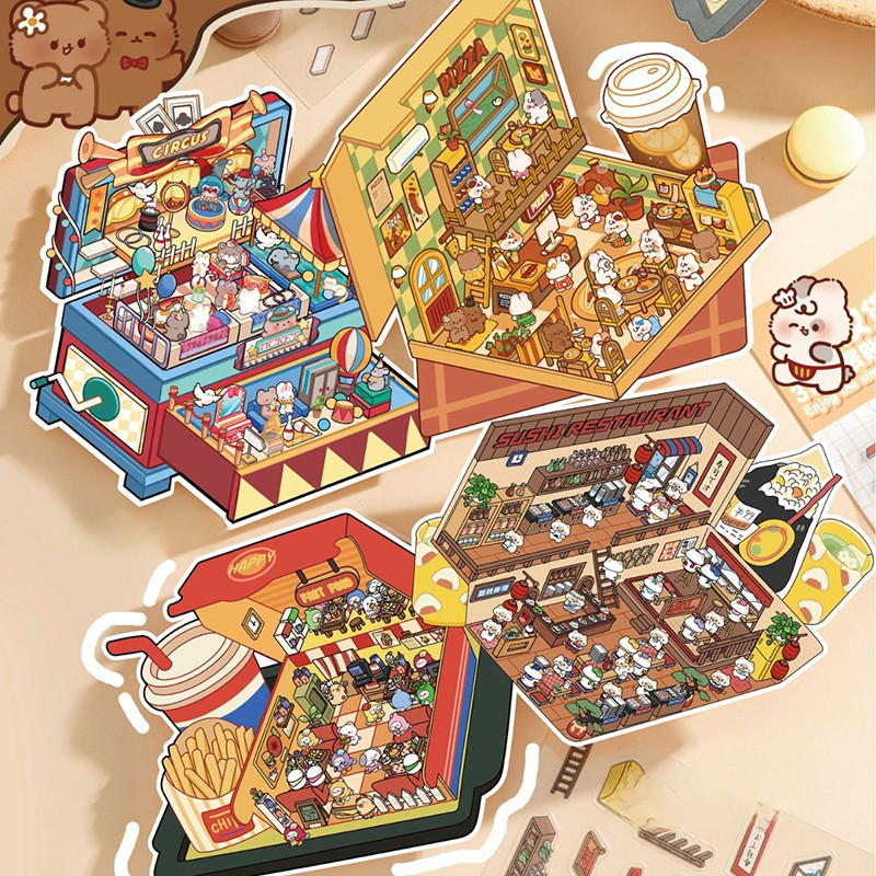 Cute Store Scene Stickers 3D Stickers Miniature Scene Student DIY Hand ...